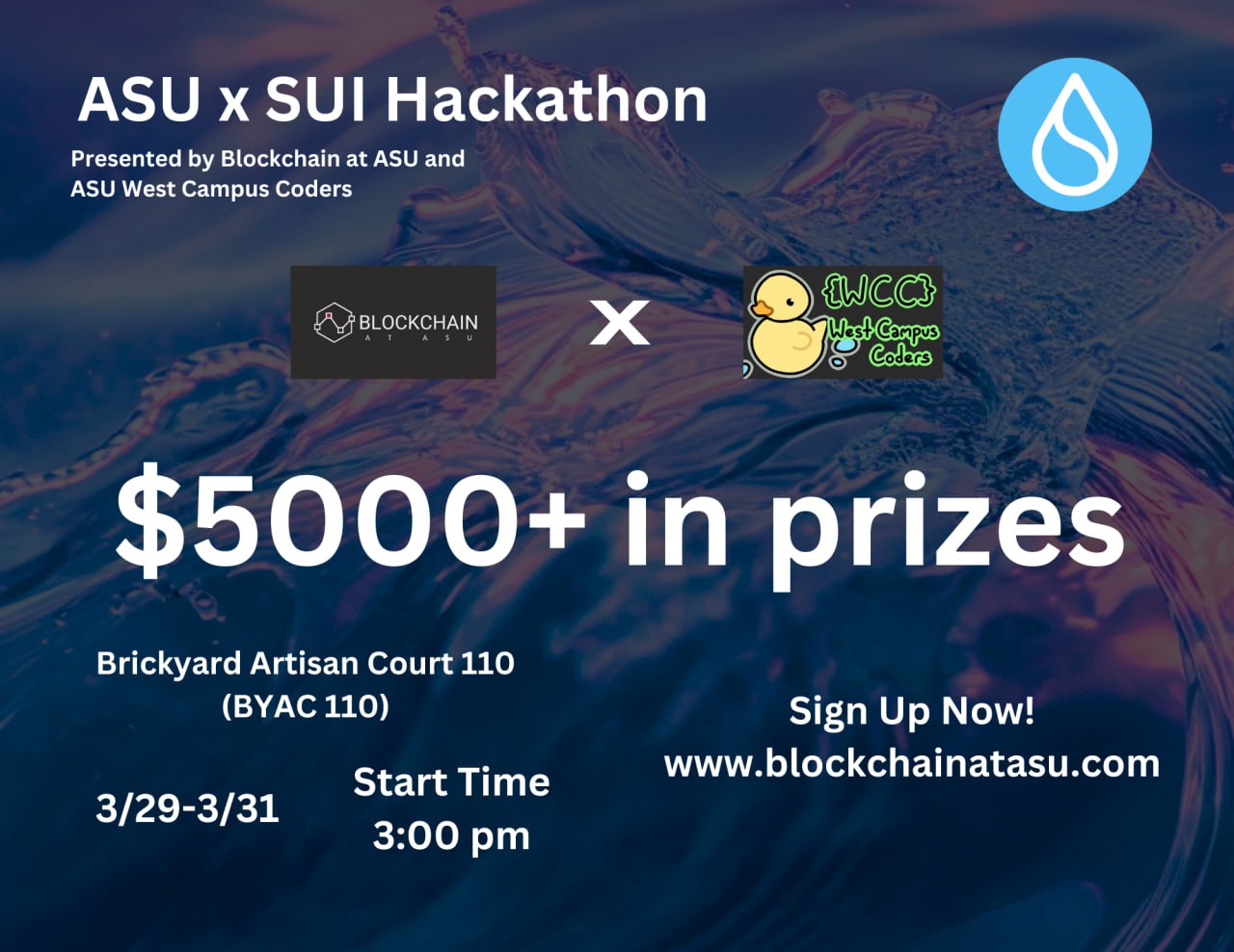 ASU x SUI Hackathon: A weekend long blockchain hackathon which will be held on March 29-31. We ...
