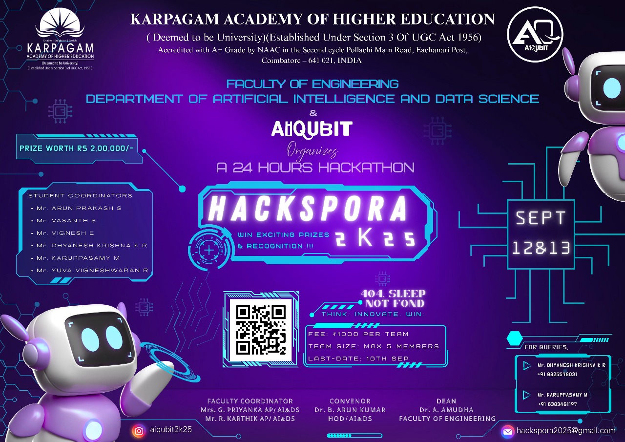 Hackspora '25: The Department of AI and Data Science presents a thrilling 24-hour Hackathon ...