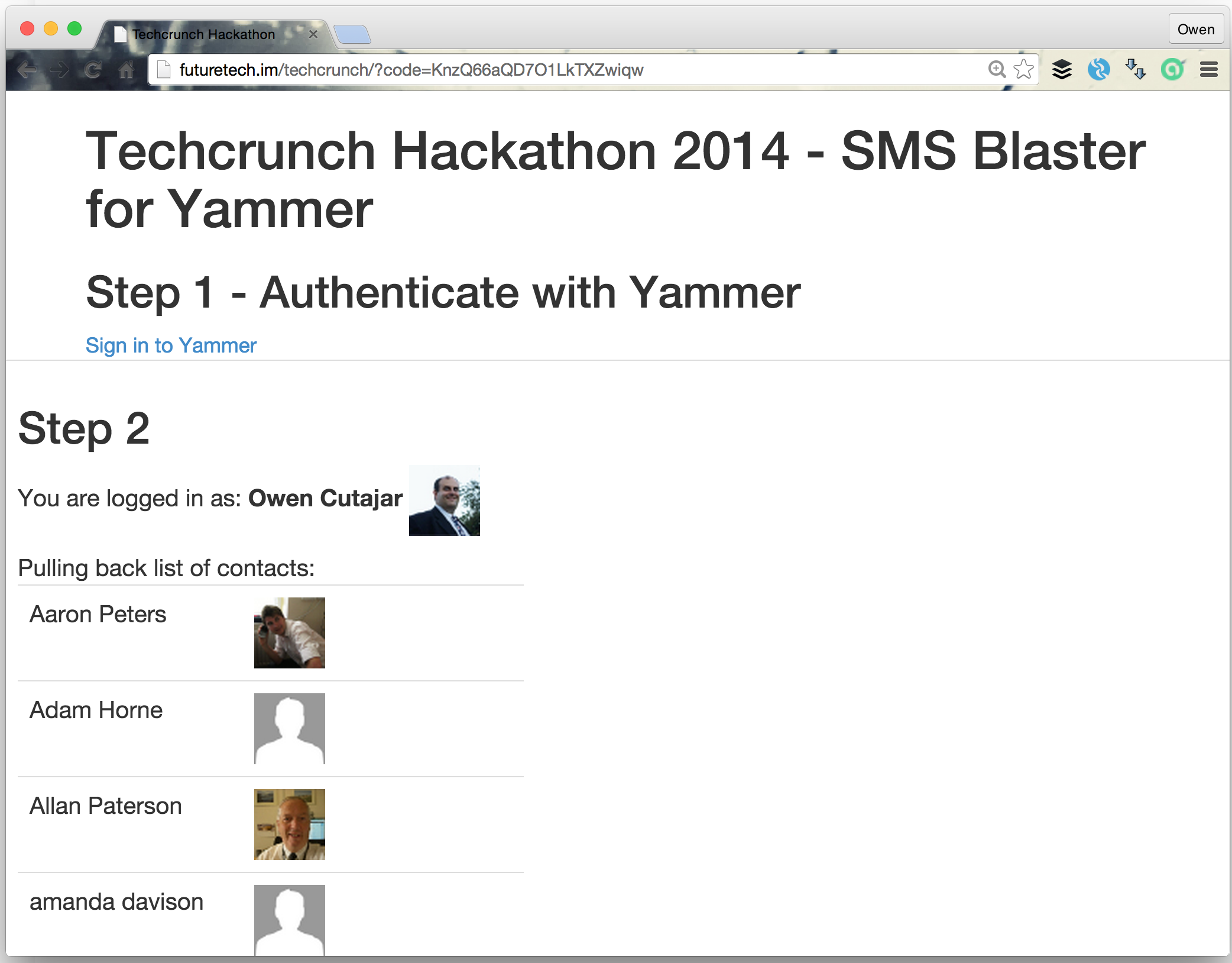 Yammer Sms Blaster Devpost