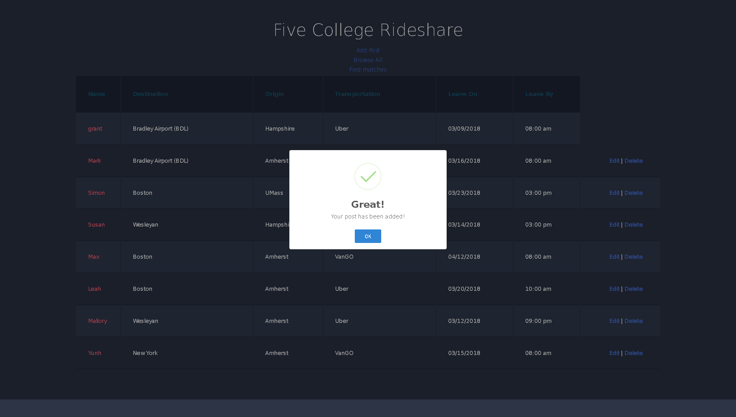 Five College Rideshare | Devpost