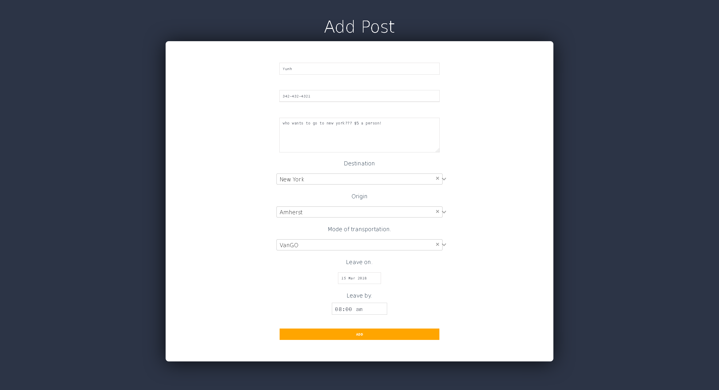 Five College Rideshare | Devpost