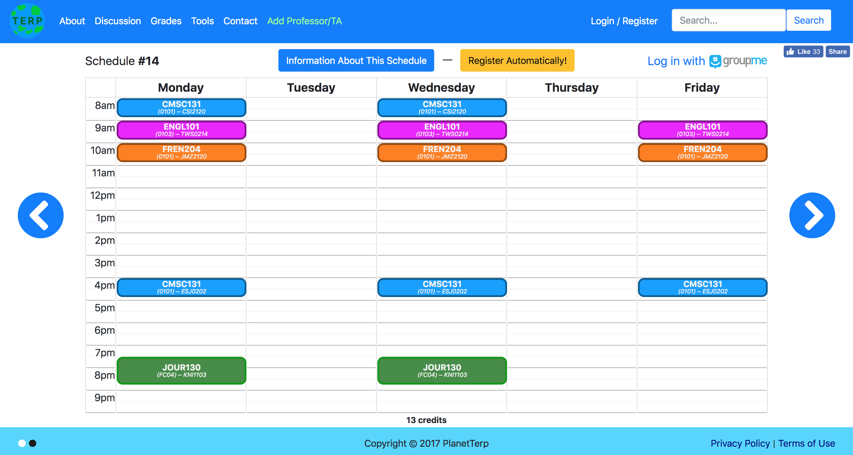 PlanetTerp Scheduler | Devpost