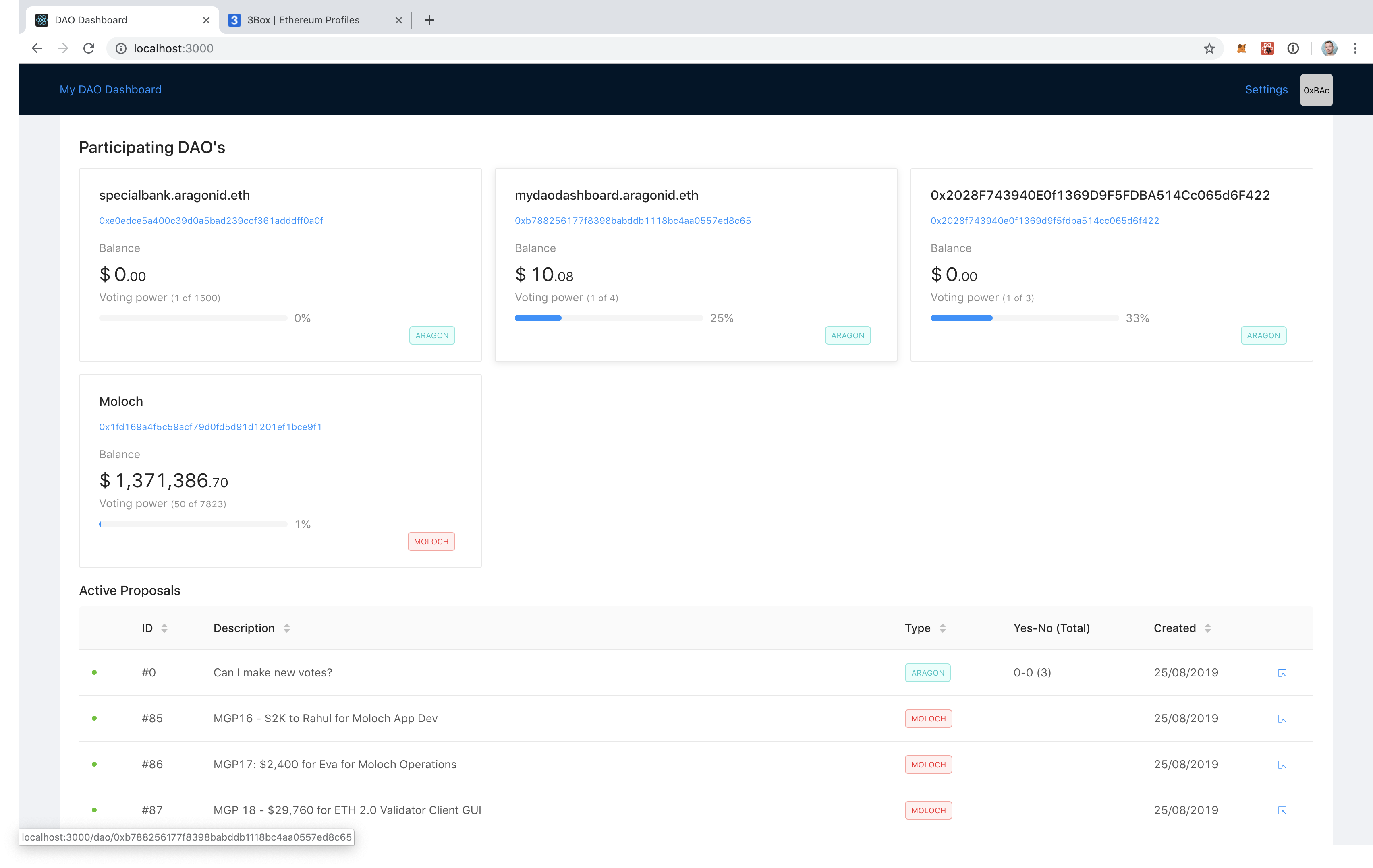 My Dao Dashboard Devpost 