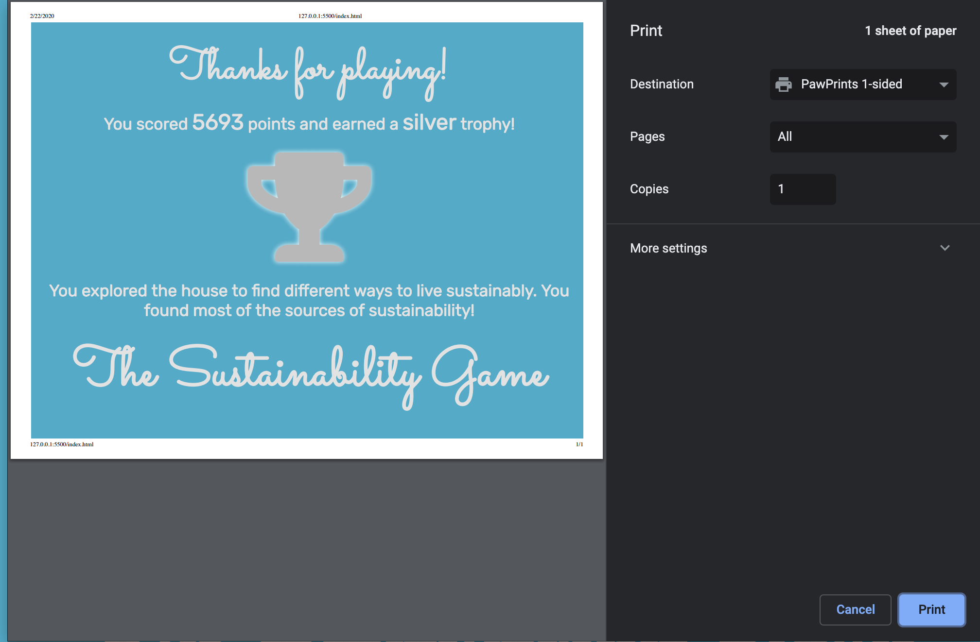 The Sustainability Game | Devpost