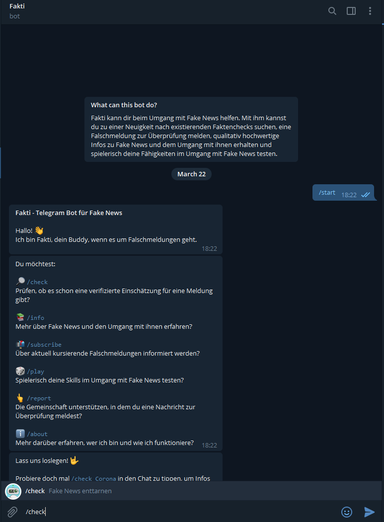 Fakti - Telegram Bot zur Fake News Erkennung | Devpost