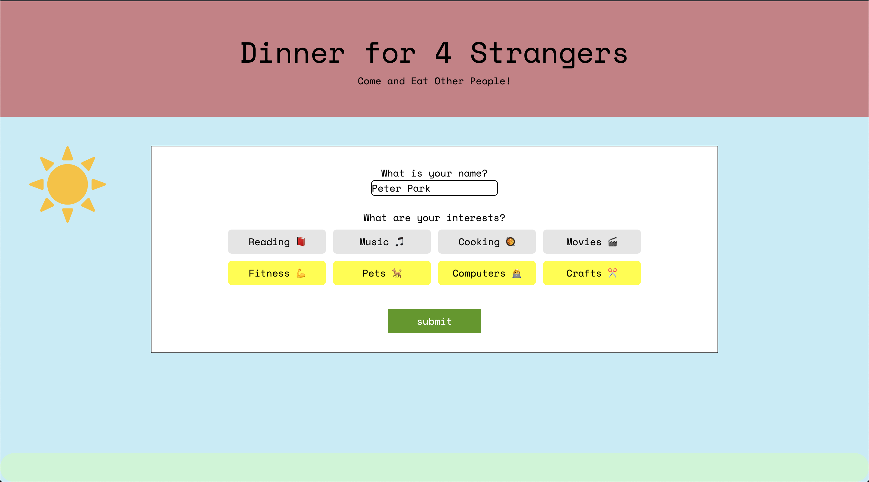 Dinner for 4 Strangers | Devpost