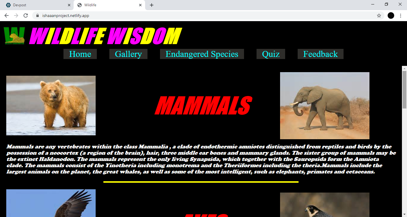 Wildlife Wisdom Website | Devpost