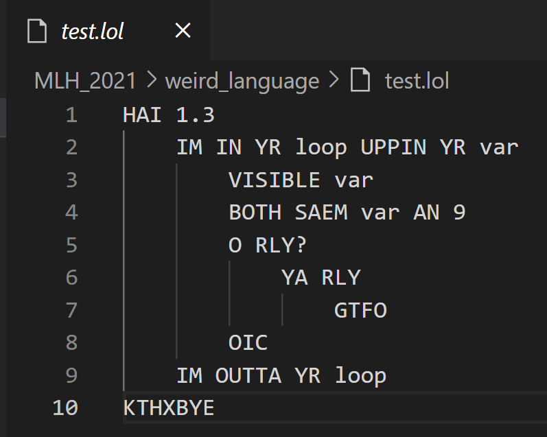 LOLCODE language challenge! | Devpost