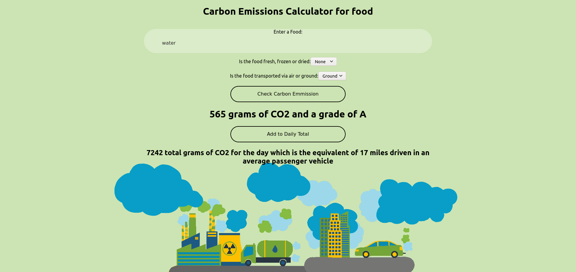 Food Production Carbon Emissions Calculator | Devpost