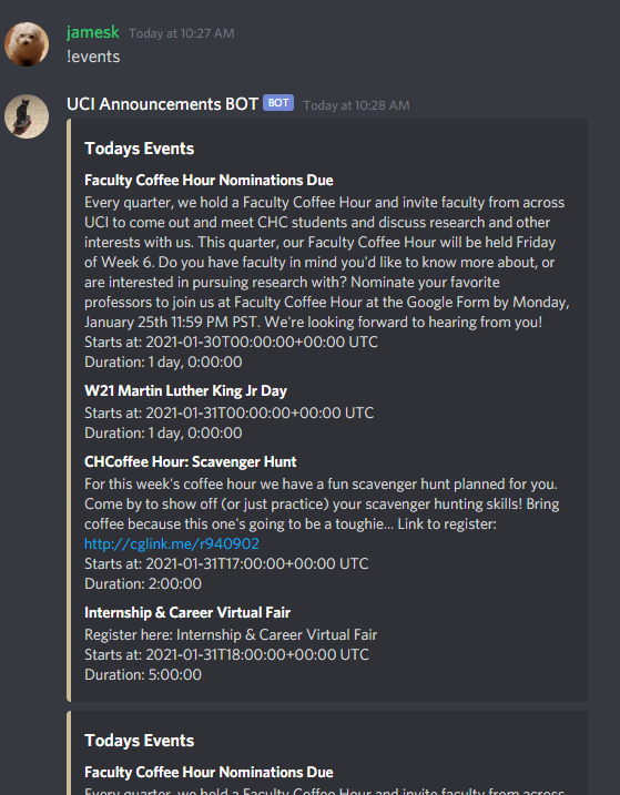 UCI Announcements Discord BOT | Devpost