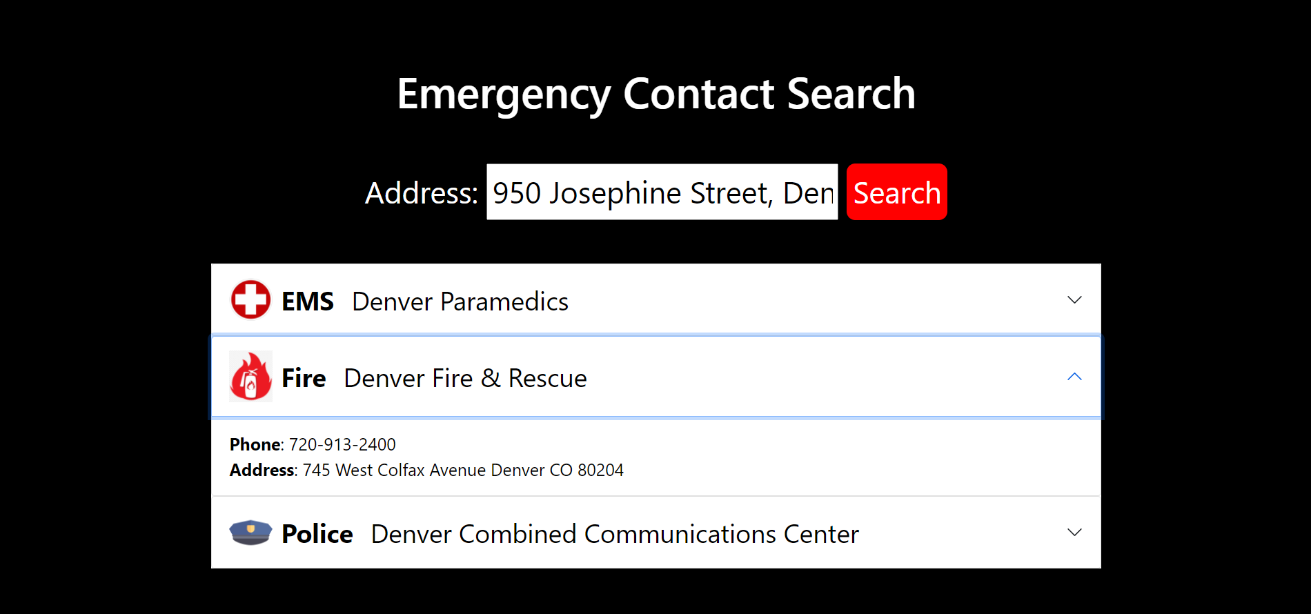 Emergency Contact Search | Devpost