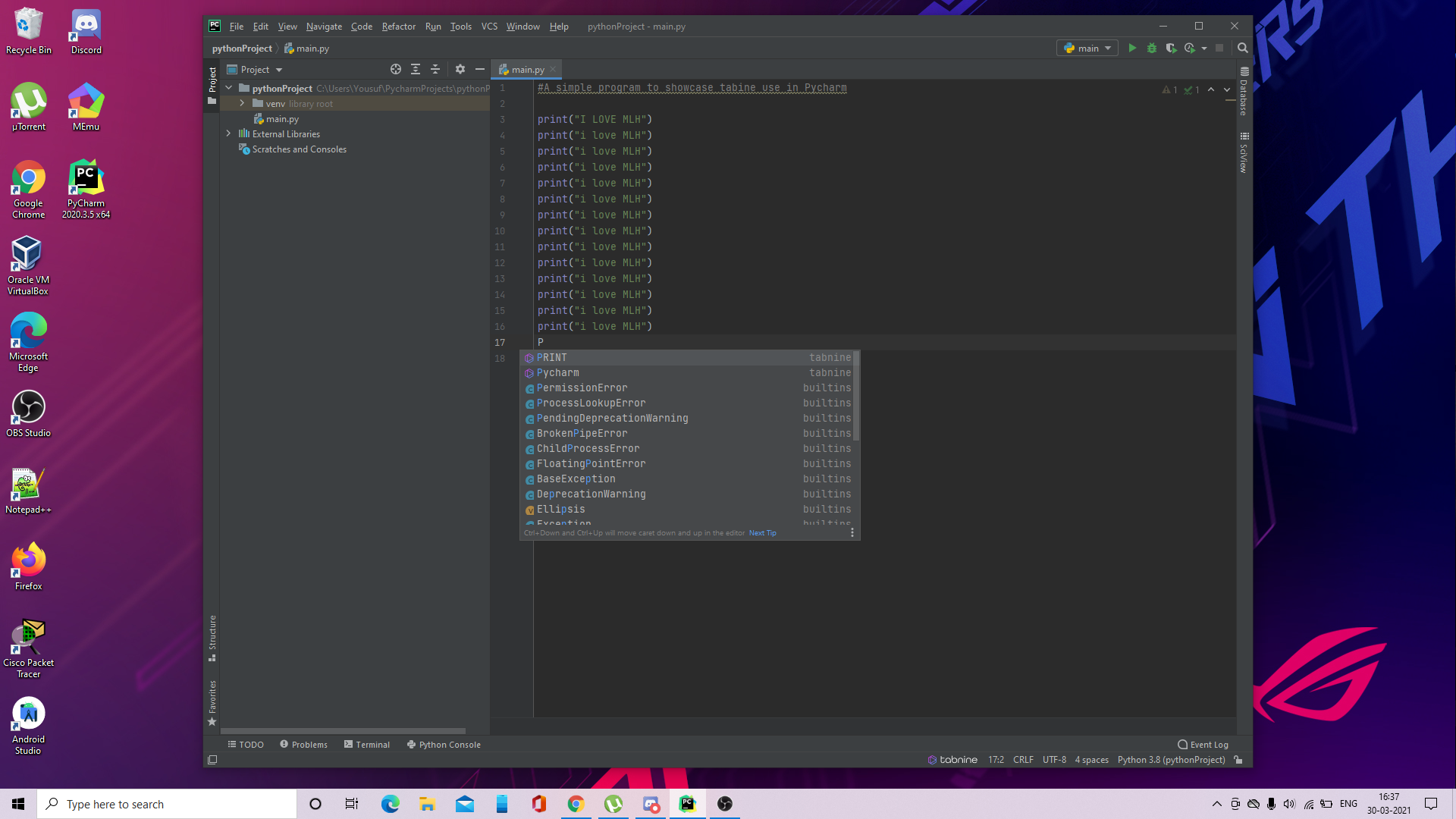Tabnine in Pycharm | Devpost