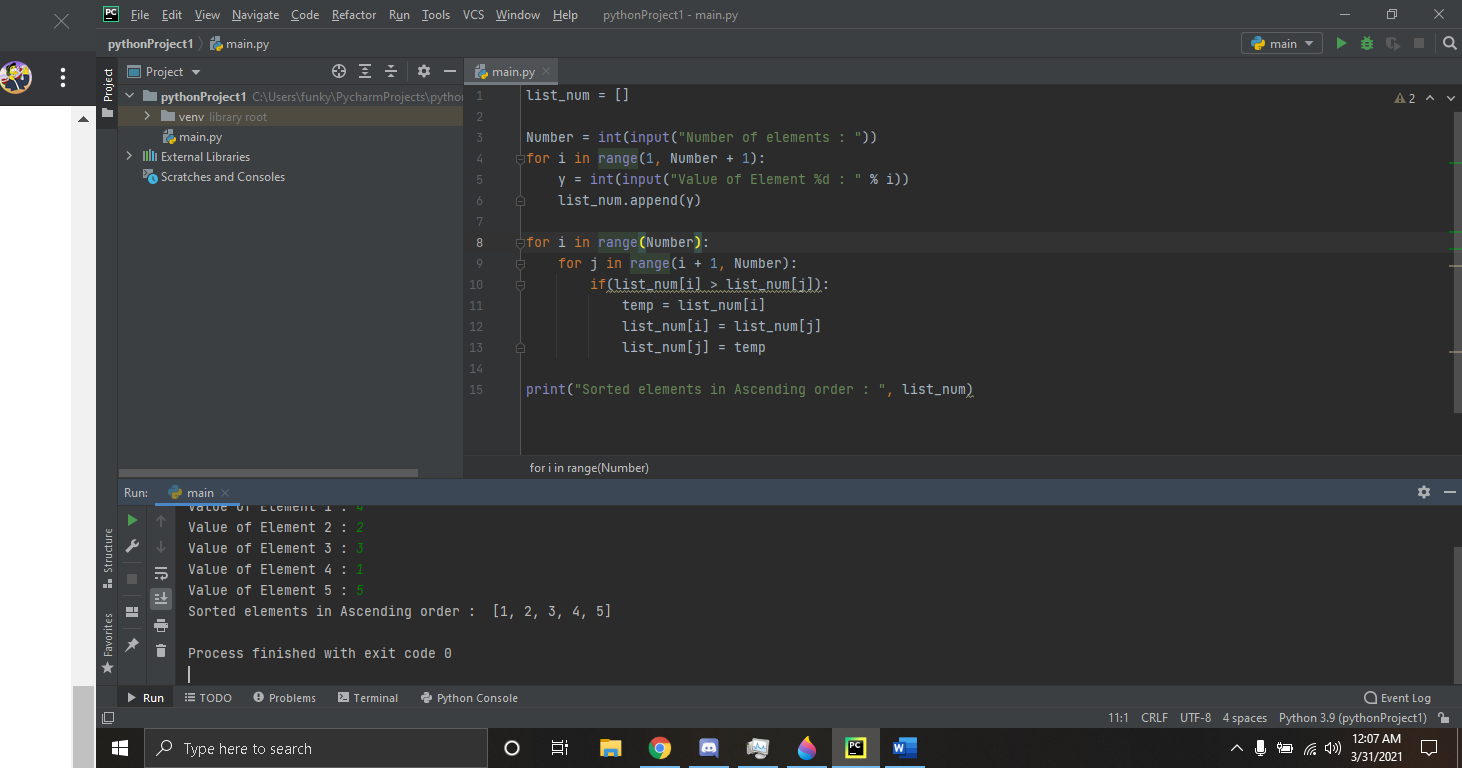 Create a sort list program | Devpost