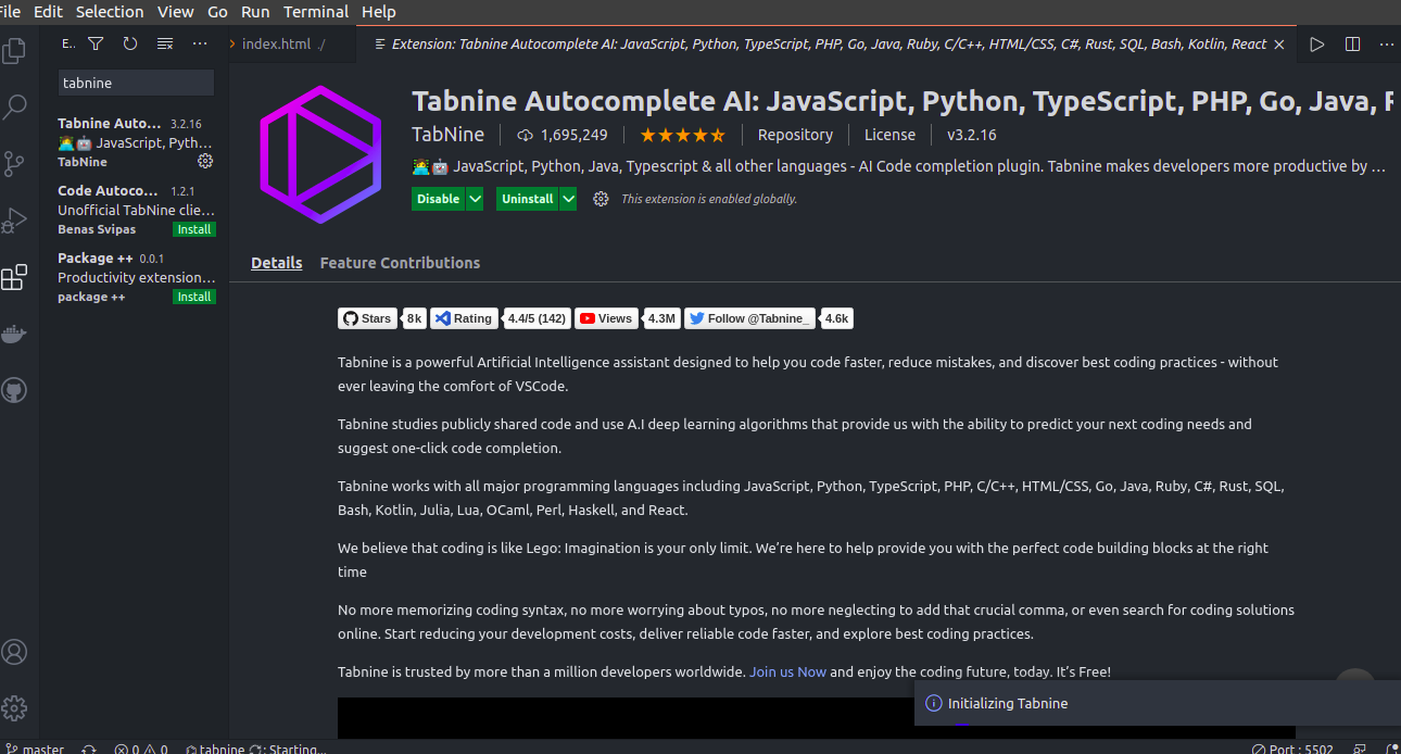 tabnine on vscode | Devpost