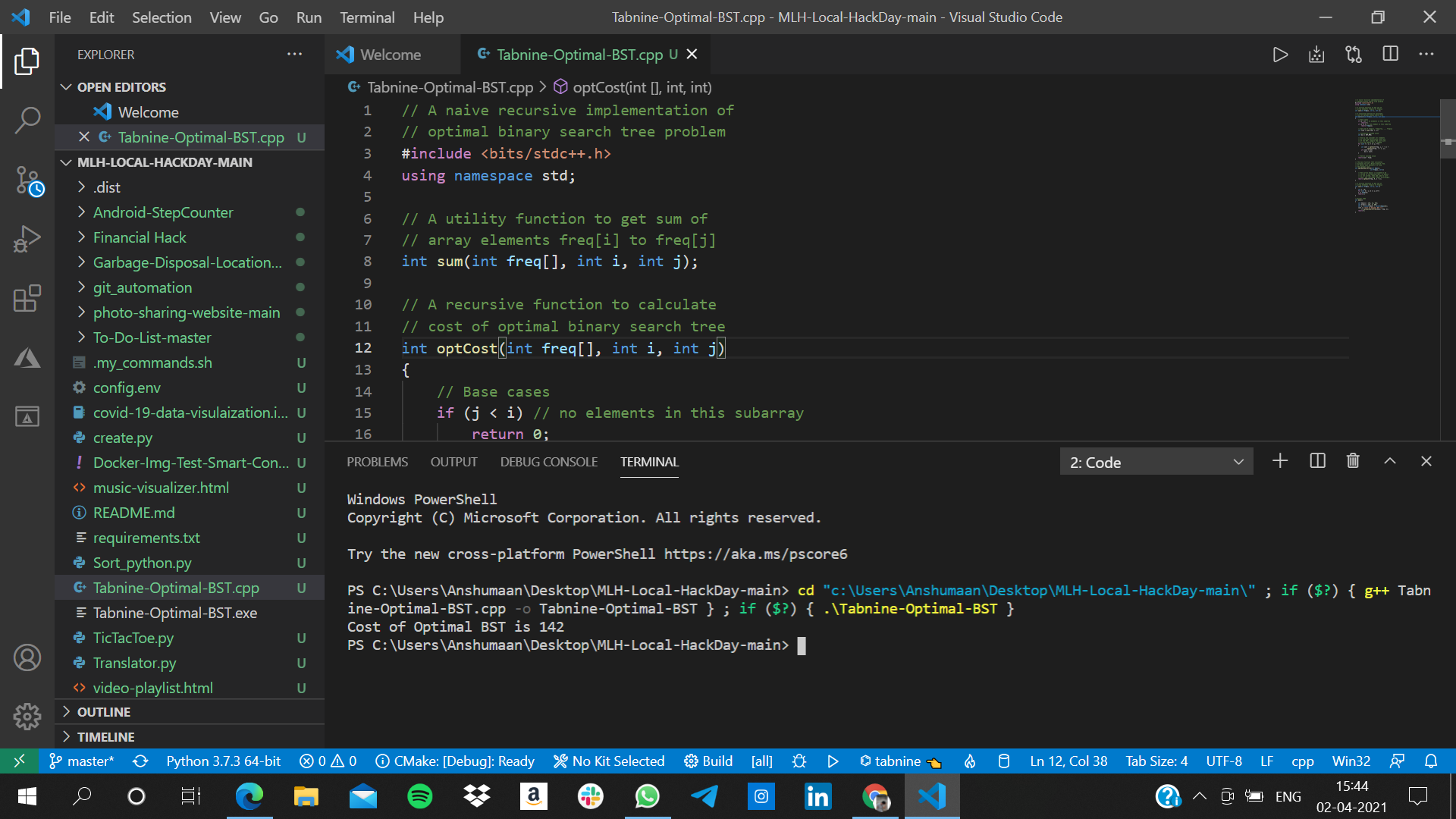 Tabnine to write code | Devpost