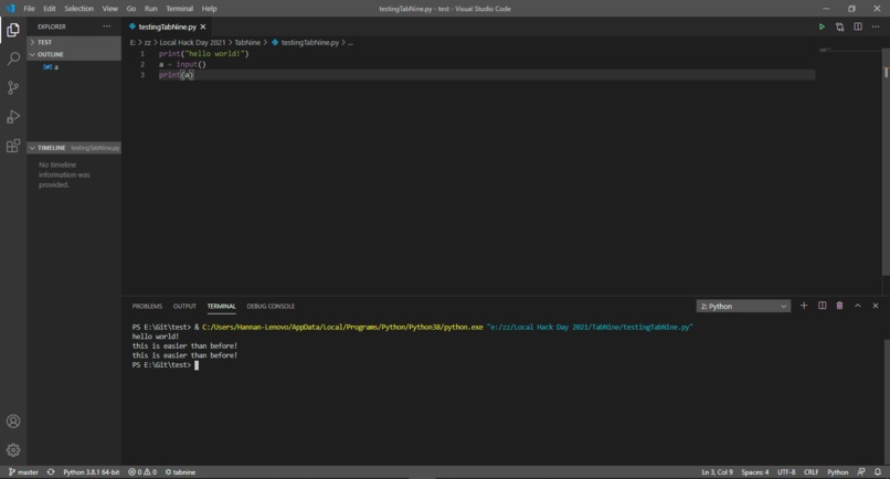 tabnine test | Devpost