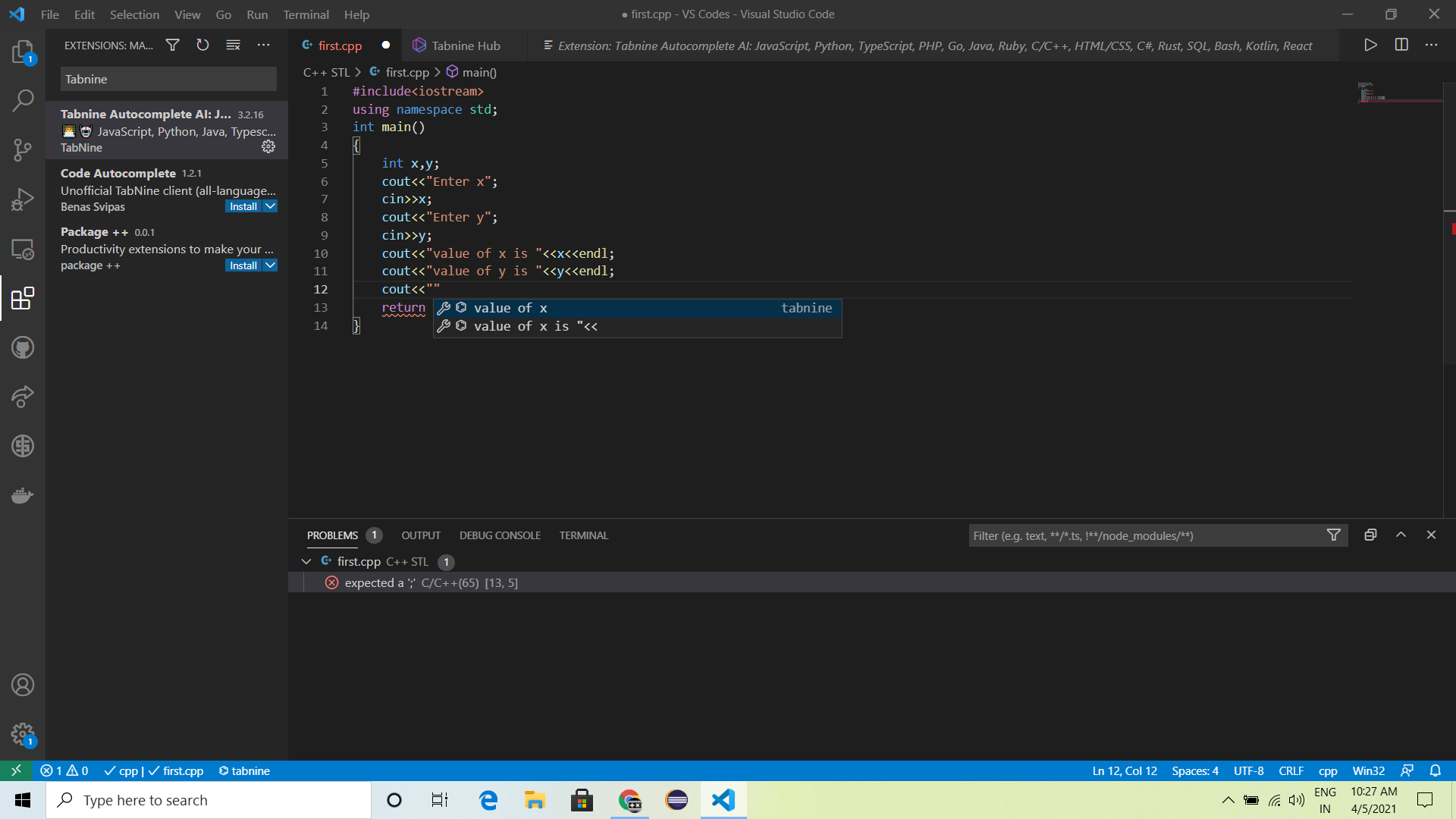 Code using Tabnine | Devpost