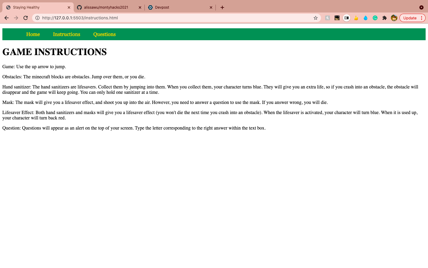 Staying Healthy | Devpost