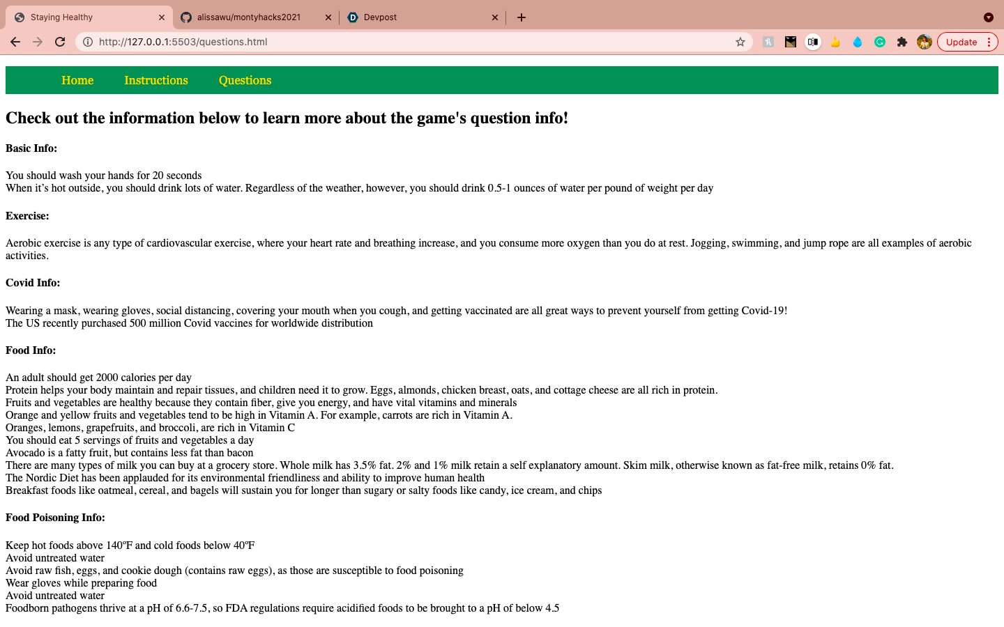Staying Healthy | Devpost