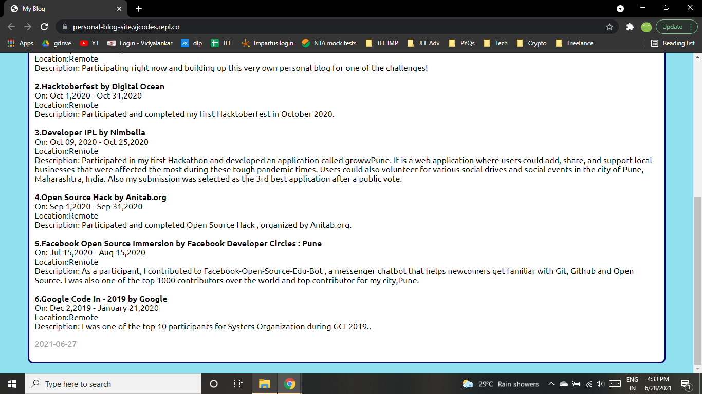 My personal site built using Replit | Devpost