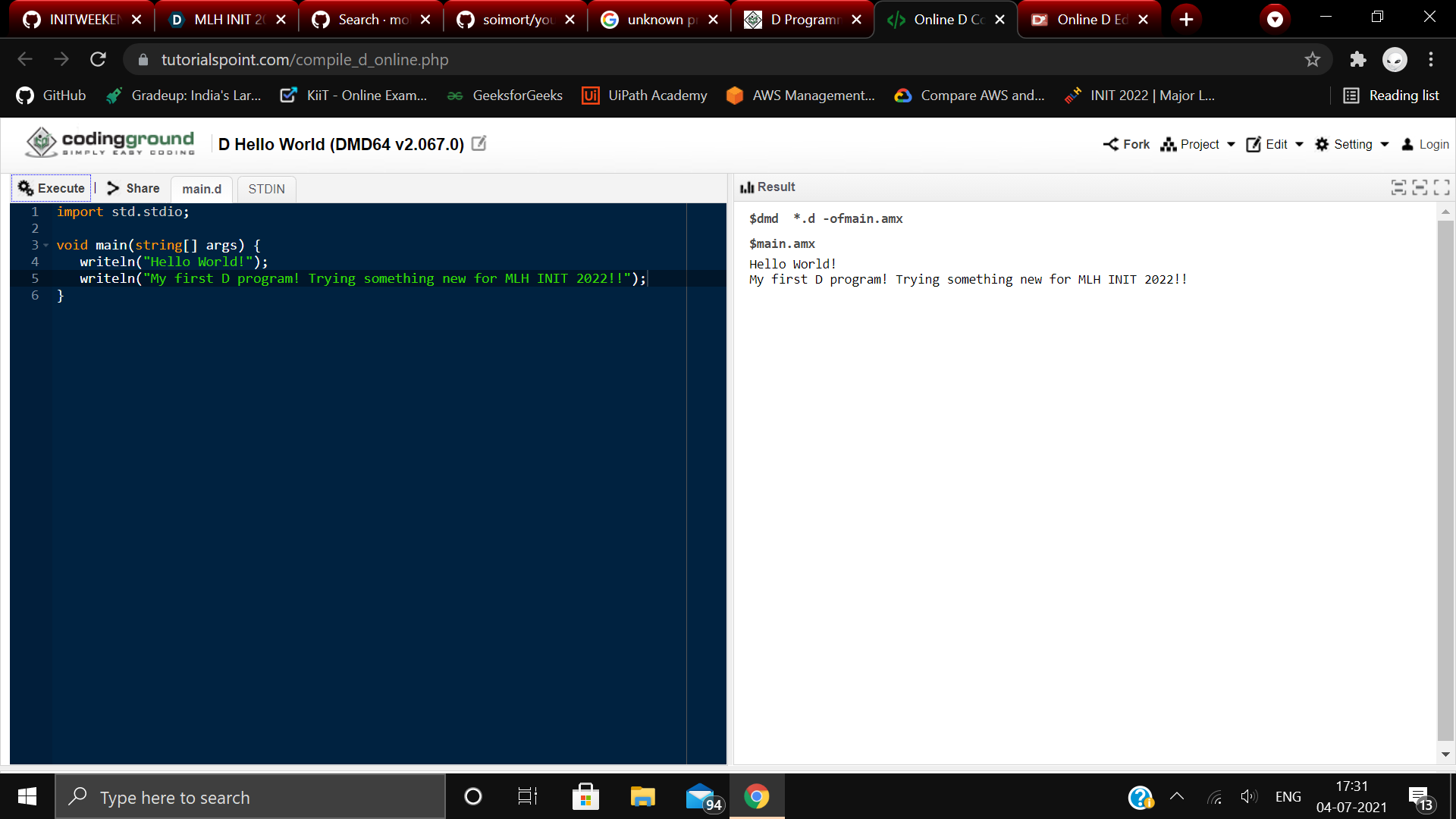 Explore a new language - D | Devpost