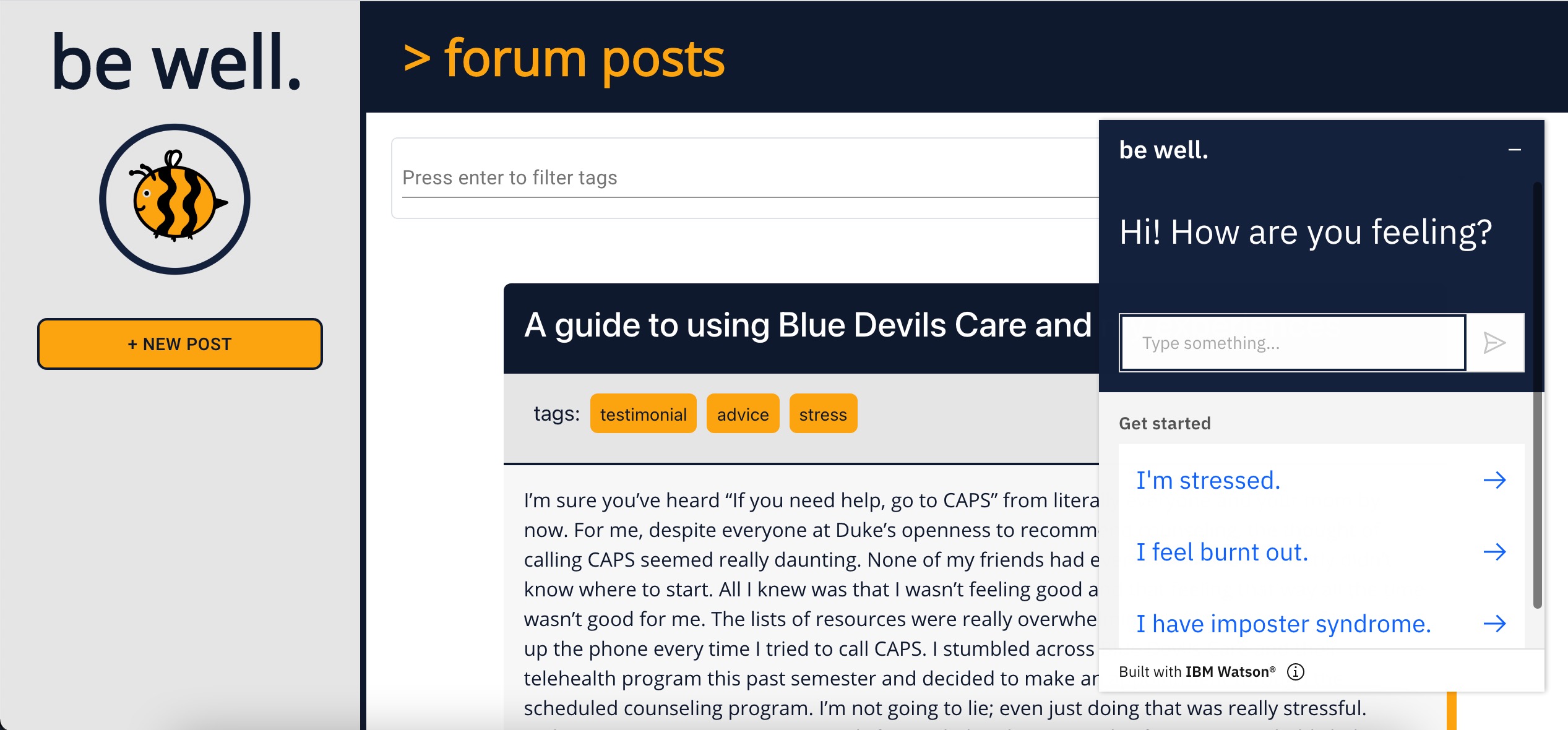 Be Well: Mental Health for Students, by Students | Devpost