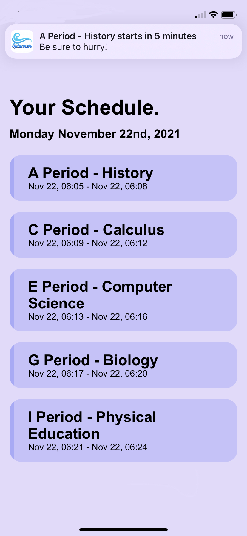 Splanner - Personal school schedule w/ notifications | Devpost