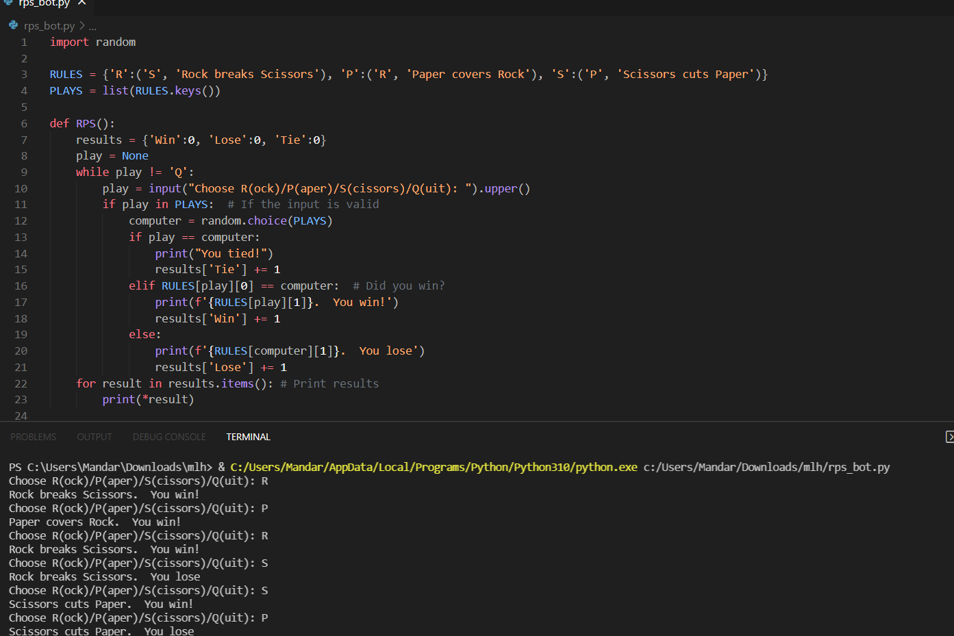 Create a bot to play Rock, Paper & Scissors with you. | Devpost