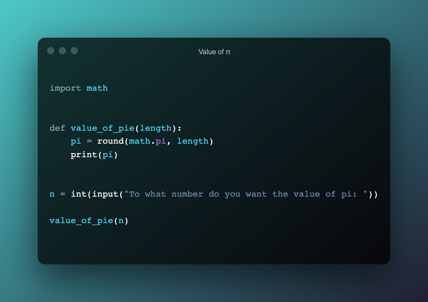 Vale of π to the nth value | Devpost