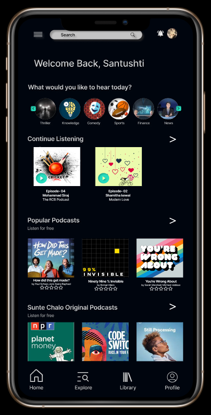 UI design for a podcast app- SUNTE CHALO | Devpost