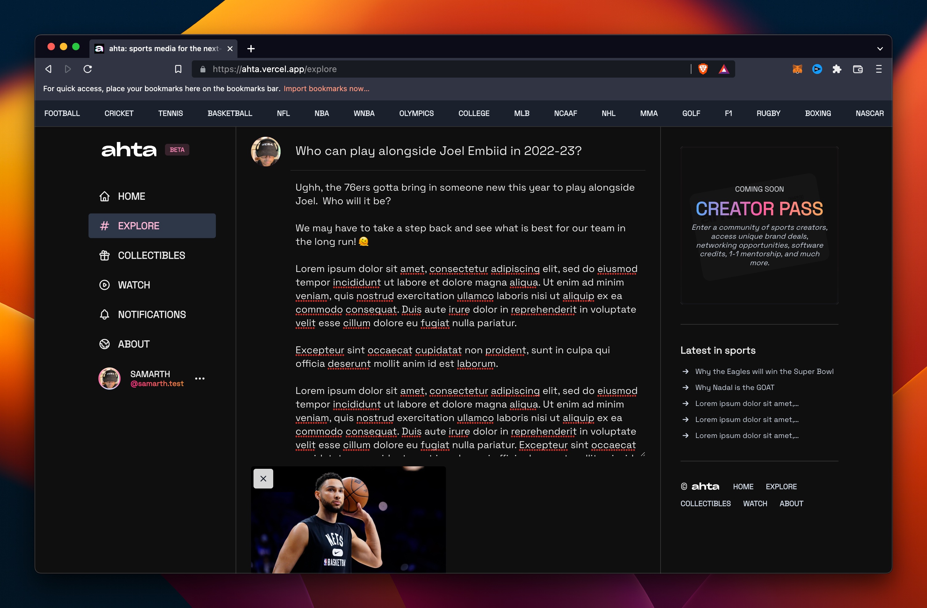 ahta: the future of sports media | Devpost