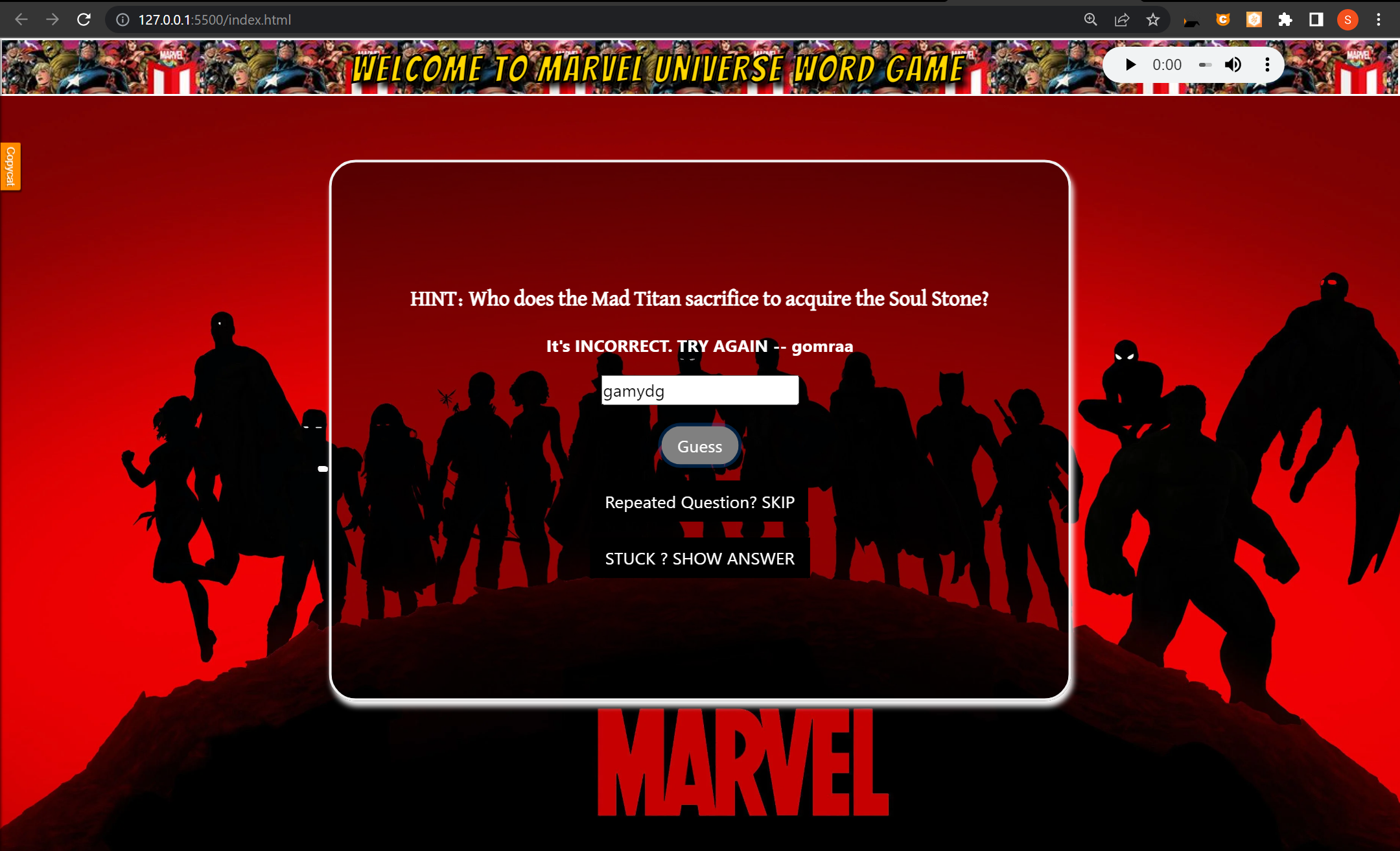 MARVEL word scramble game | Devpost