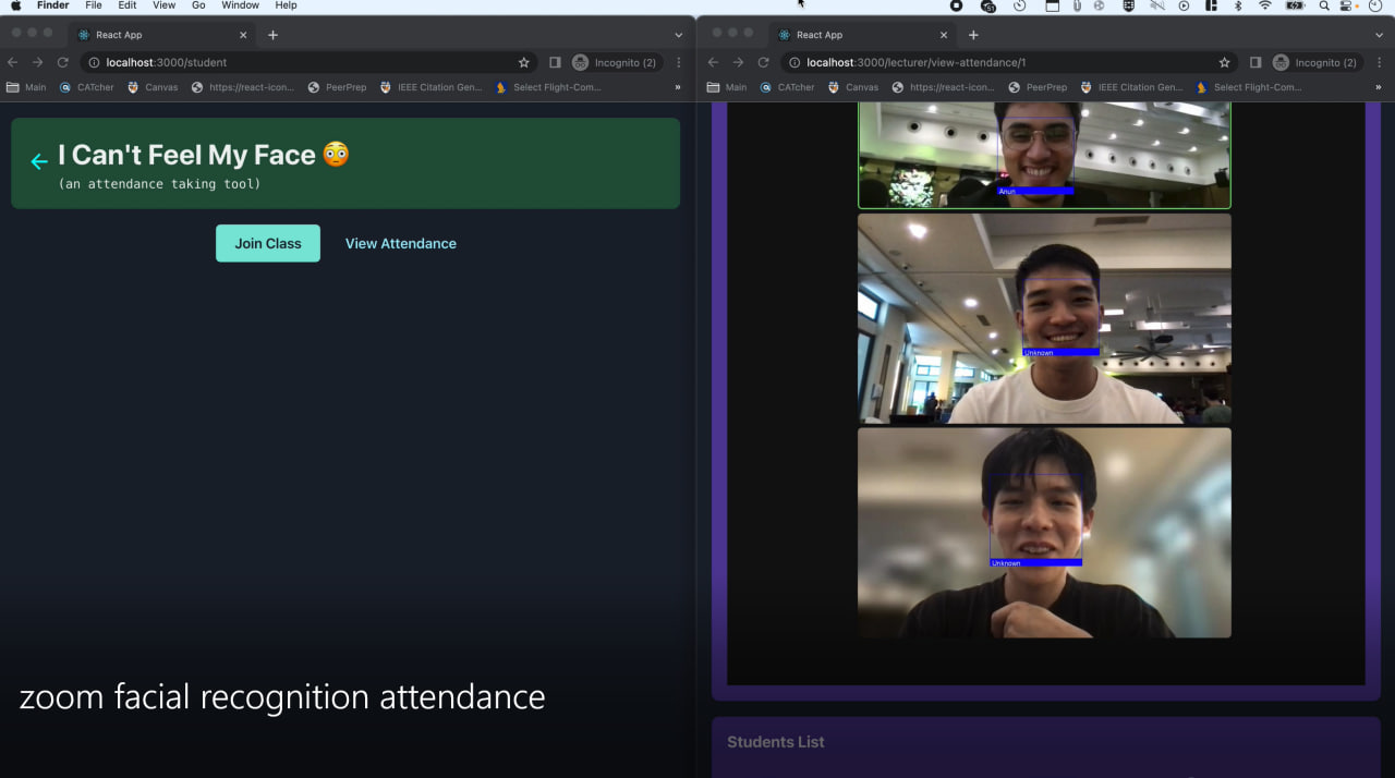 Facial Recognition Zoom Attendance - I Can't Feel My Face | Devpost