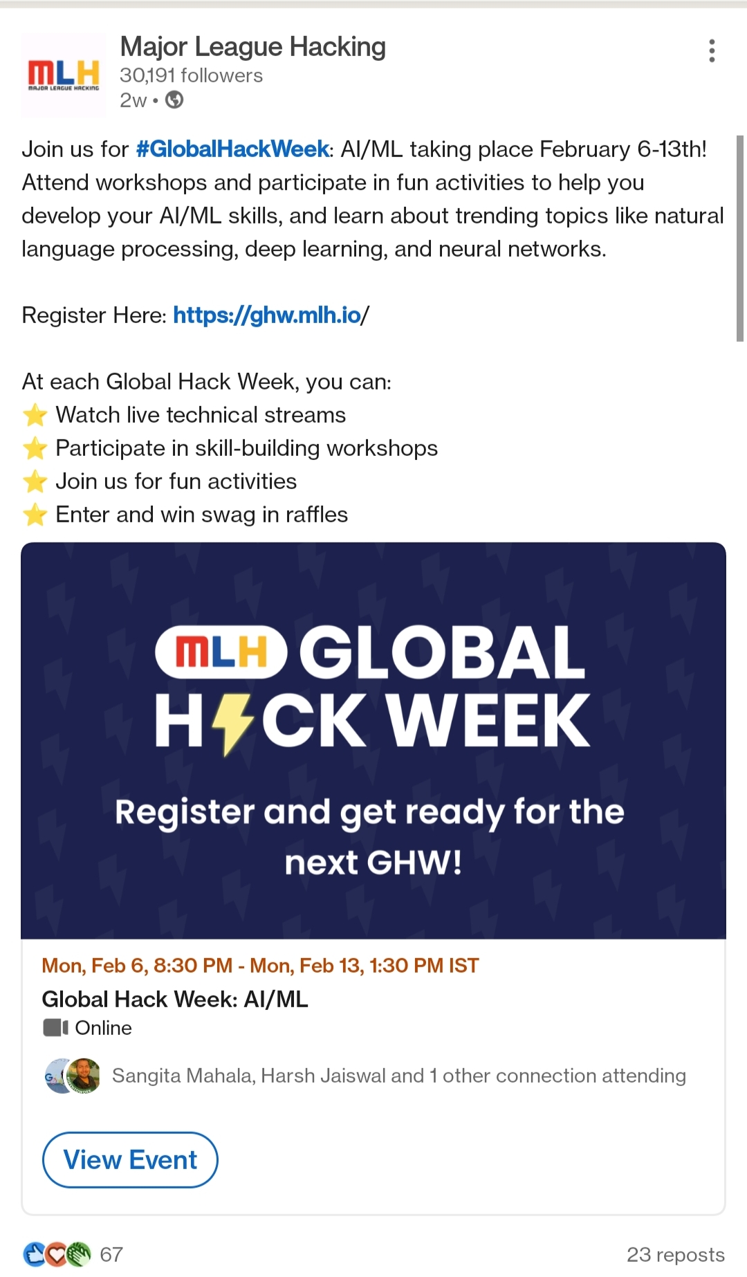 Register for AI/ML Week on LinkedIn | Devpost