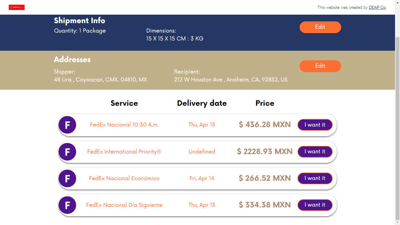 DEAP Co Shipments | Devpost