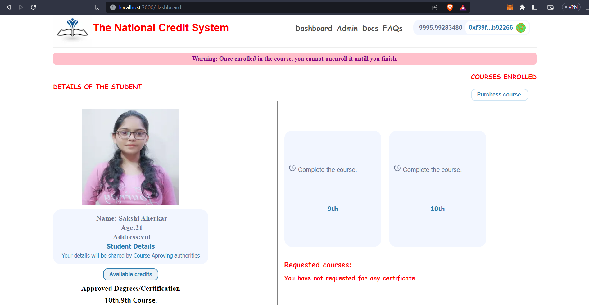 Course Credit Management System. | Devpost