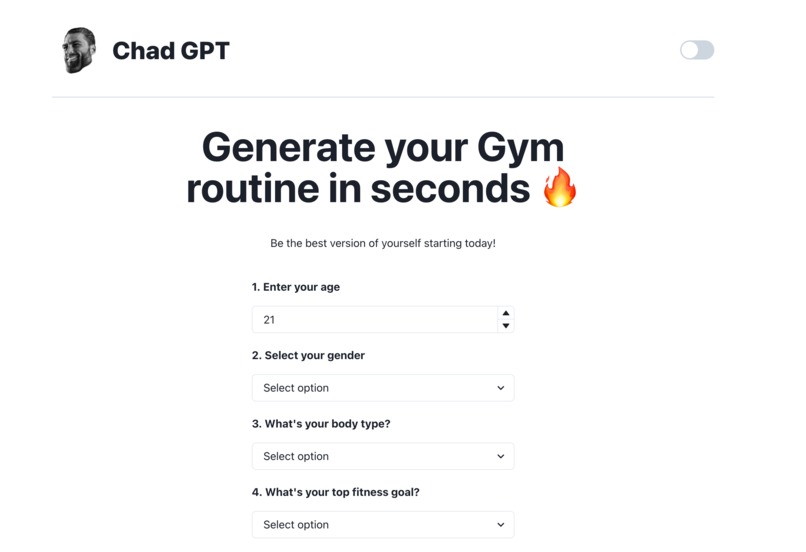 Chad GPT - your AI Gym bro | Devpost