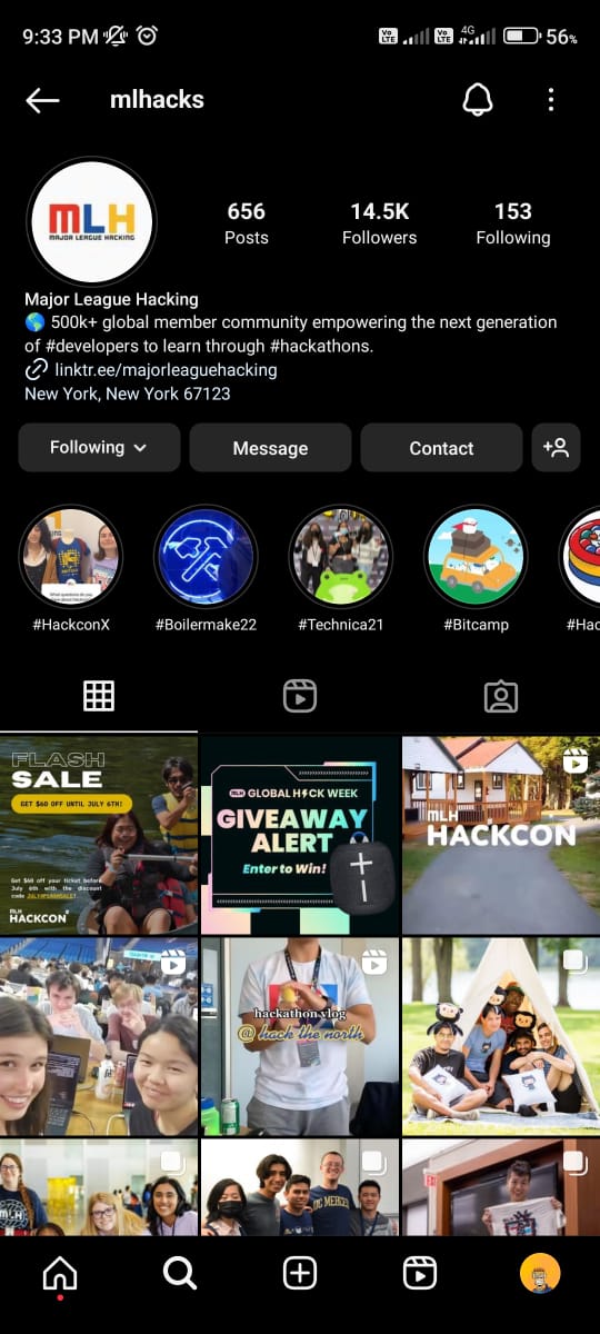 Follow MLH on instagram | Devpost