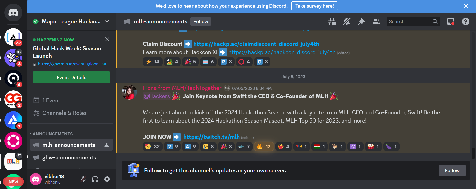 JOINED MLH ON DISCORD | Devpost