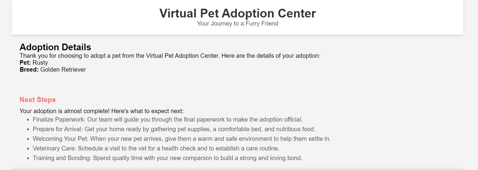 Virtual Pet Adoption Center | Devpost