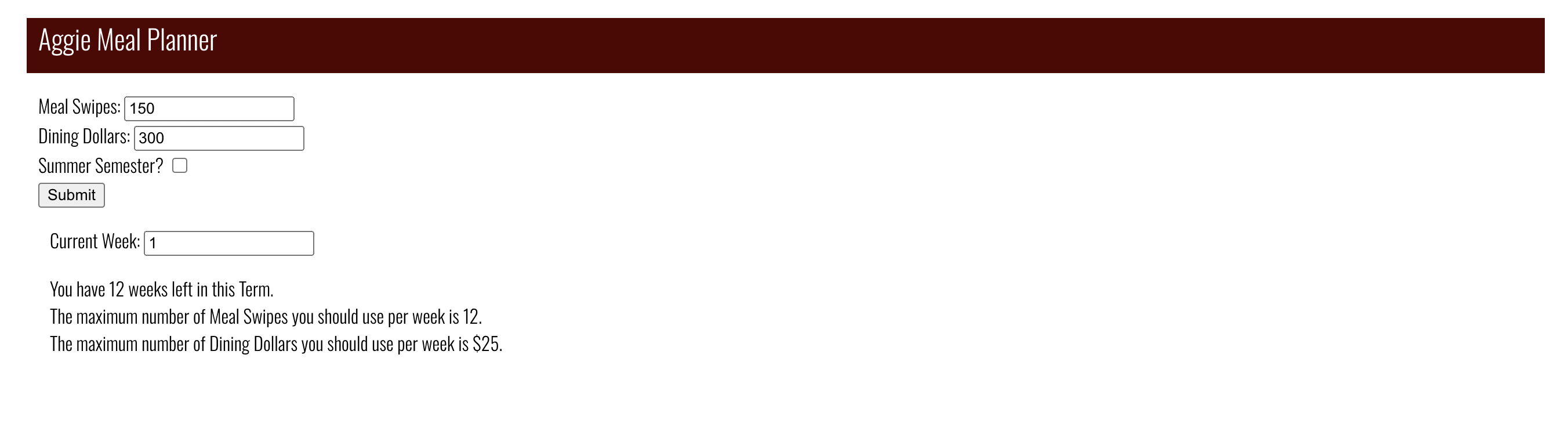 Aggie Meal Planner | Devpost