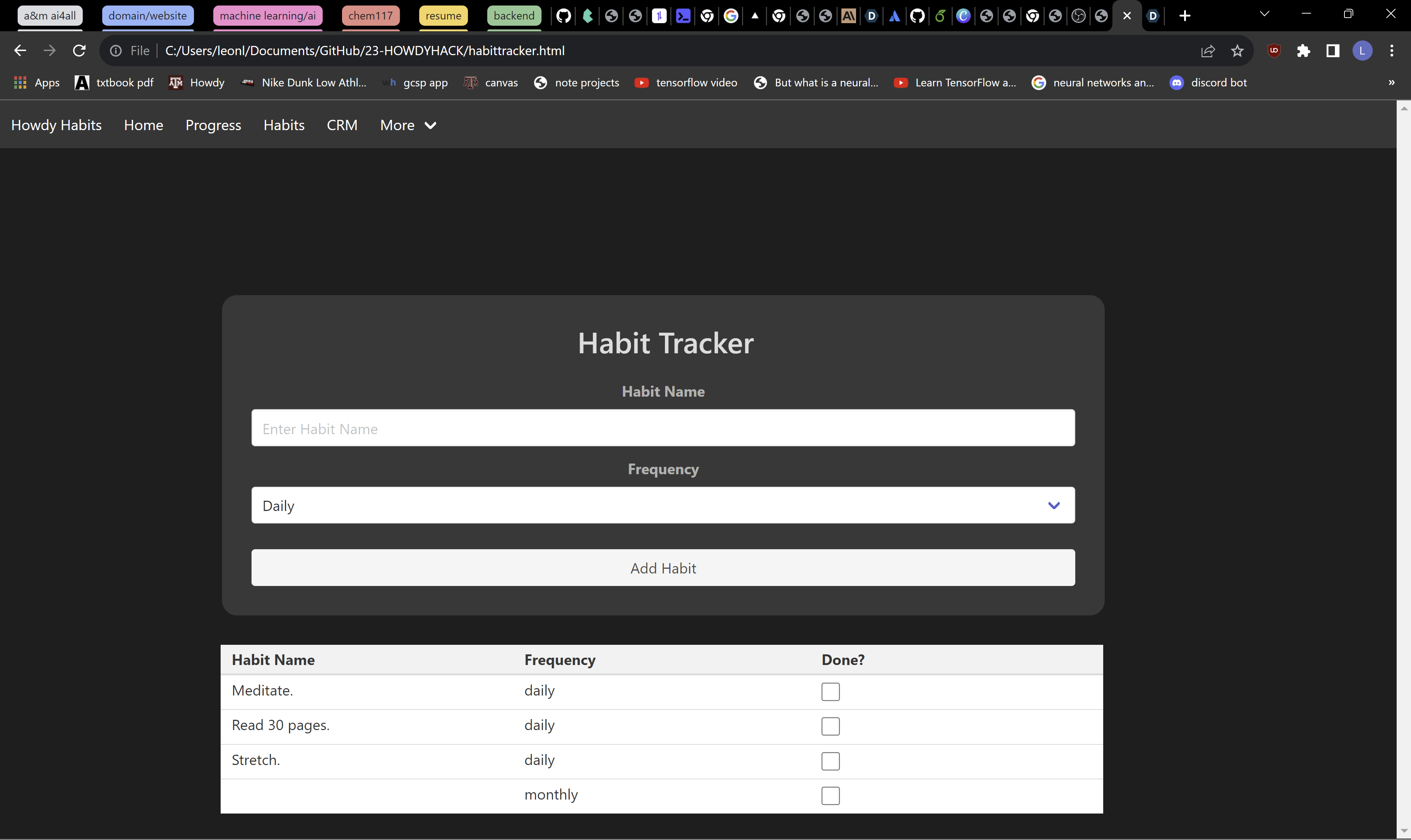 Howdy Habits | Devpost