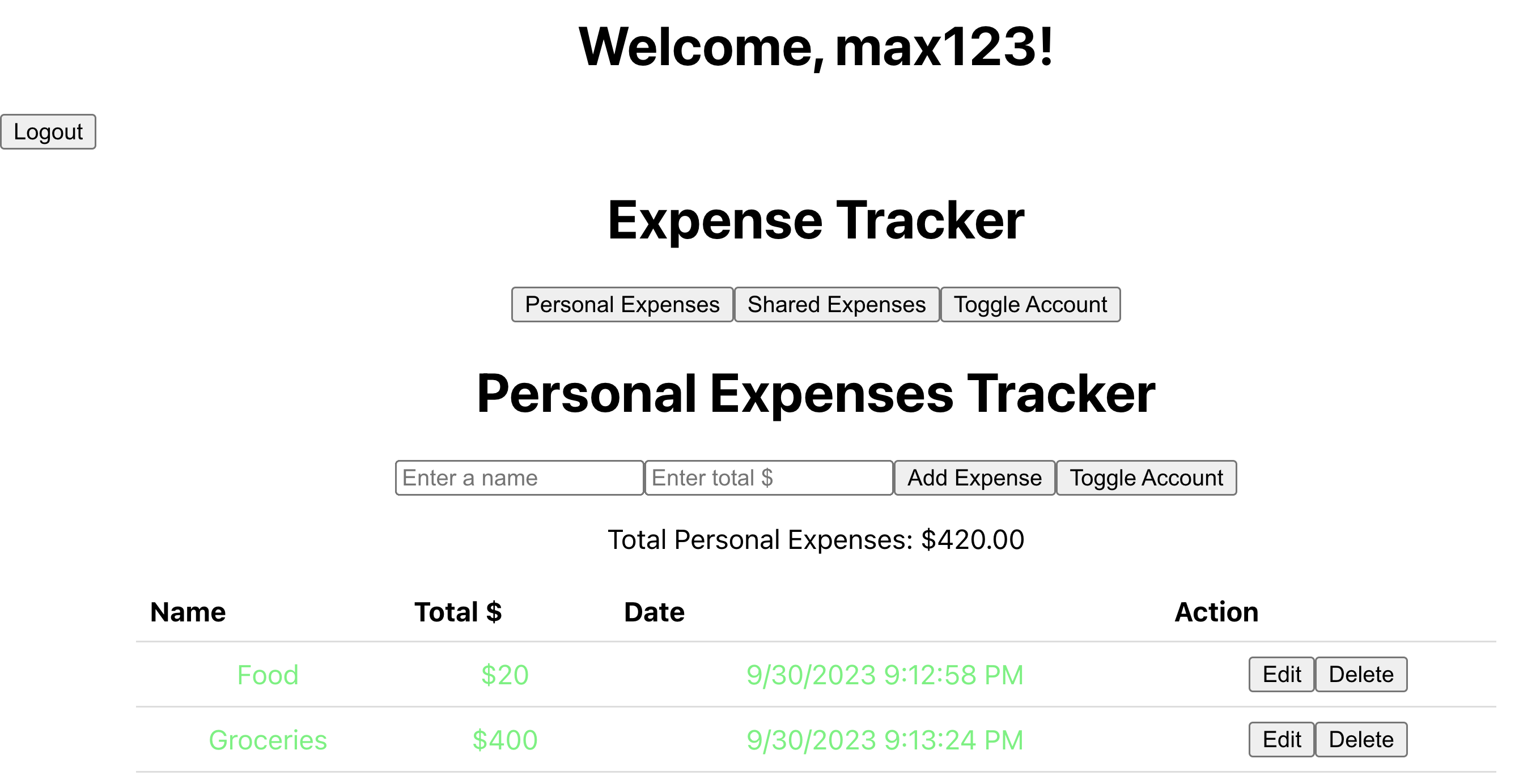 Personal and Shared Expenses Tracker | Devpost