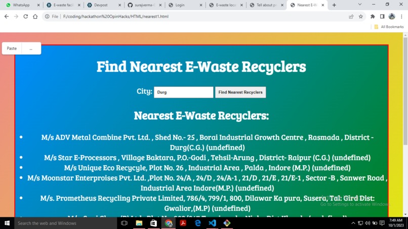 E-waste facility locator | Devpost