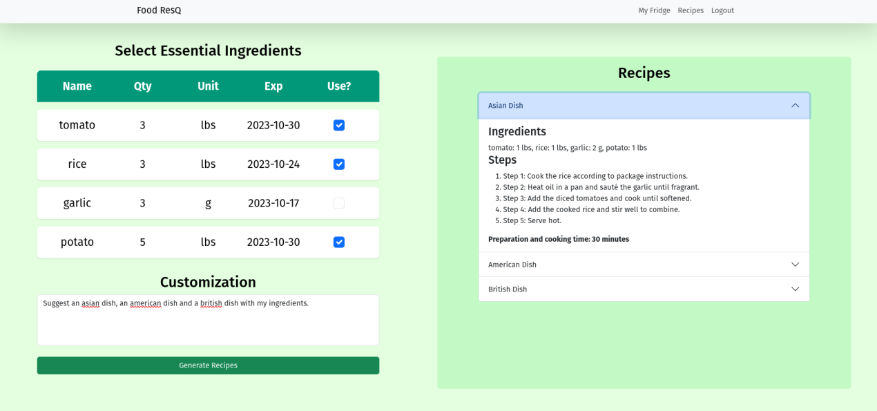 Food ResQ : AI Recommended Recipes To Reduce Food Waste | Devpost