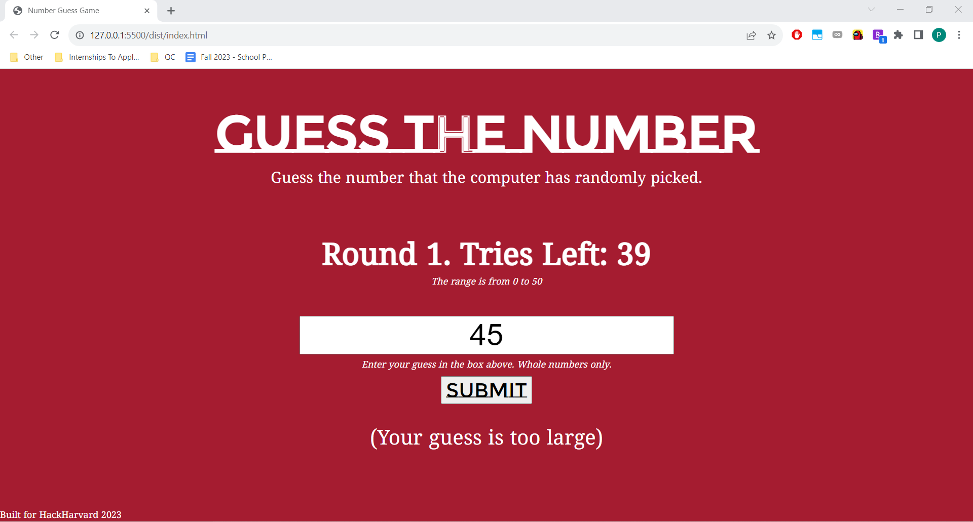 Number Guess Game Devpost