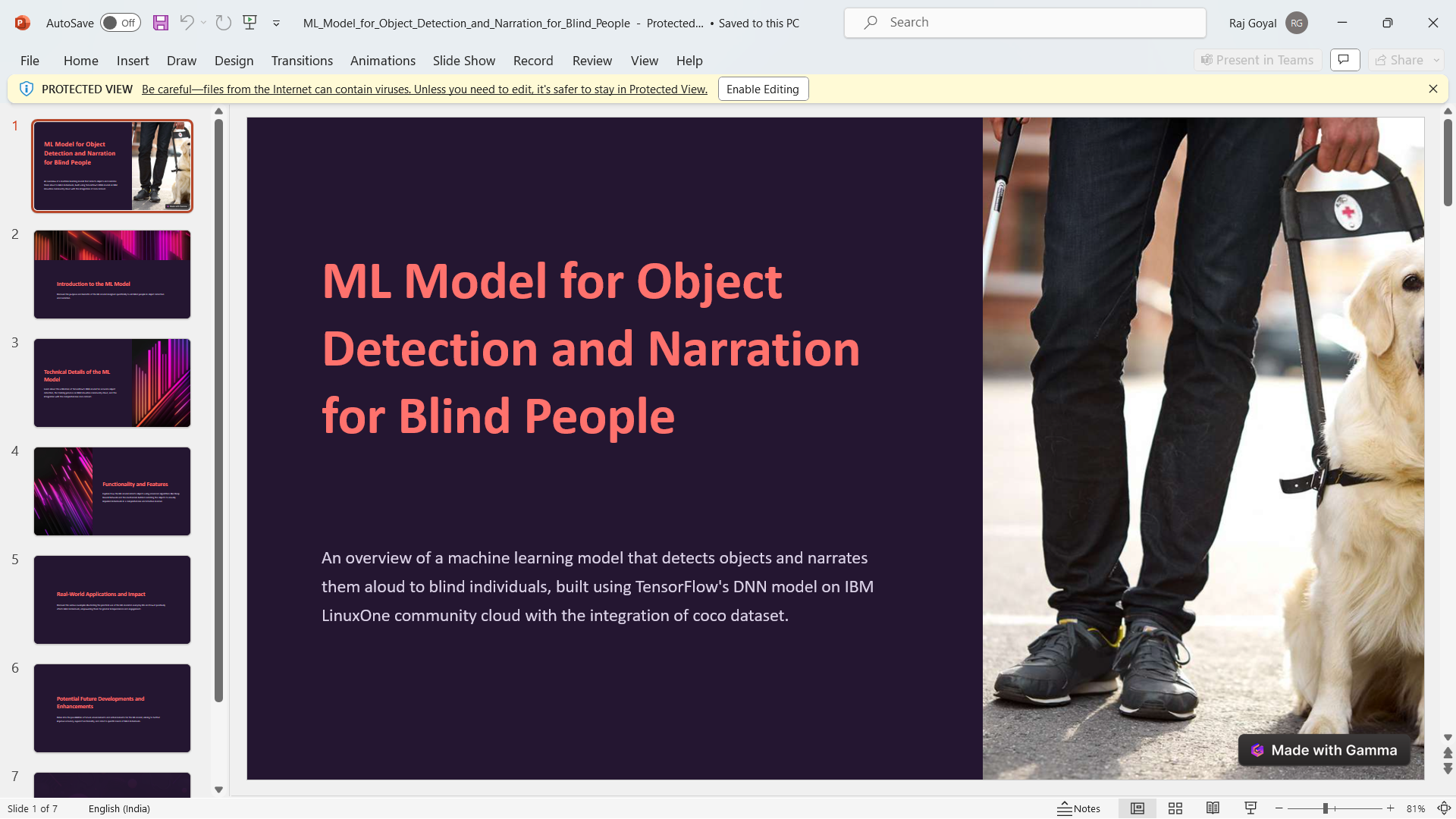 Ml Model For Object Detection And Narration For Blind People Devpost