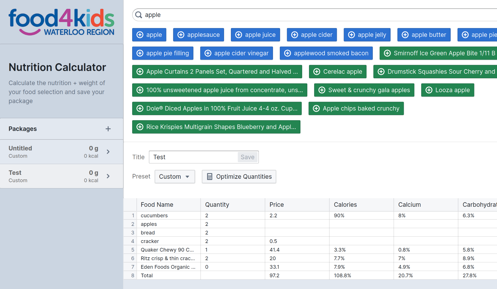 food4kids-nutrition-calculator | Devpost