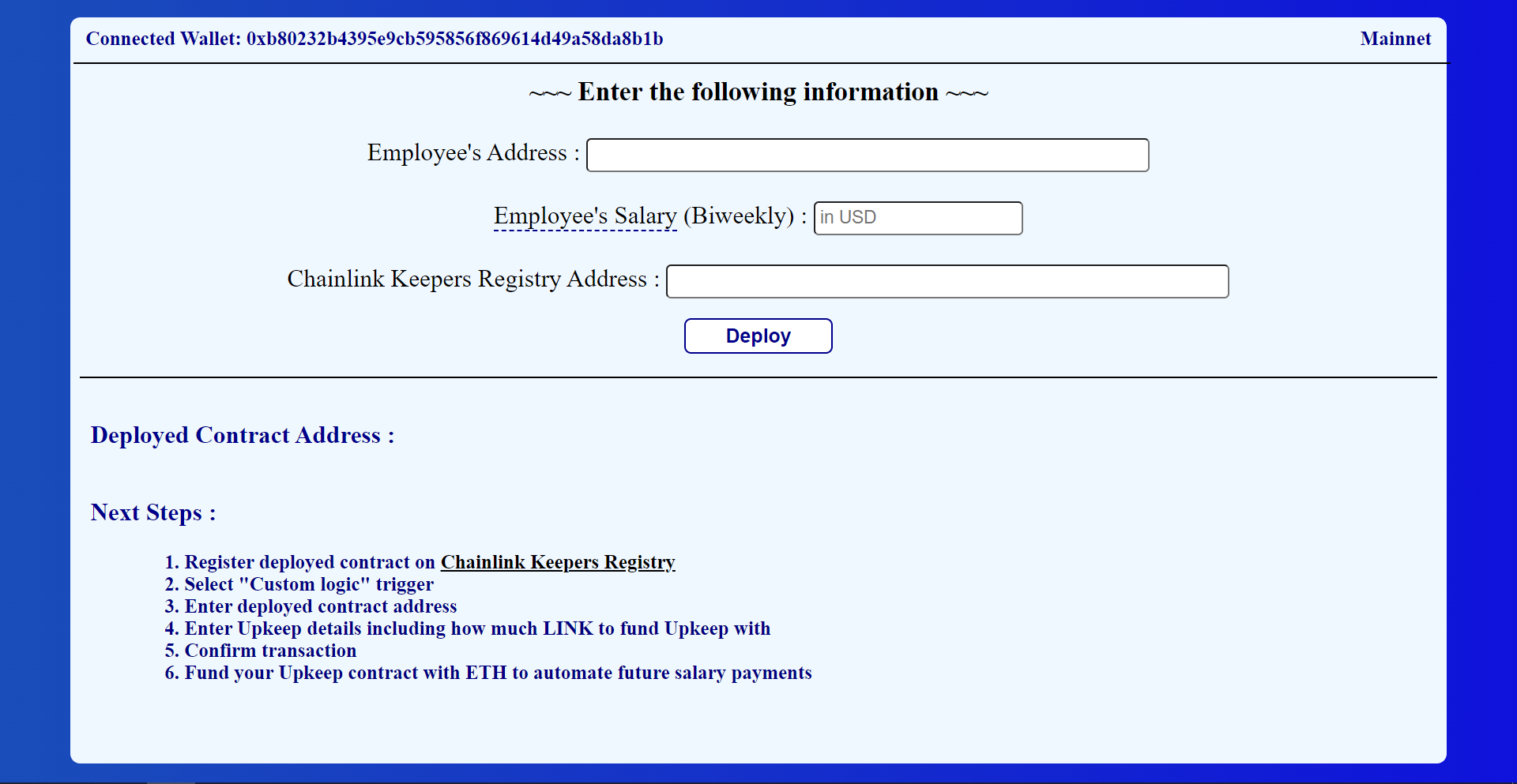 ChainPay: Seamless Salary Automation with Chainlink Keepers | Devpost