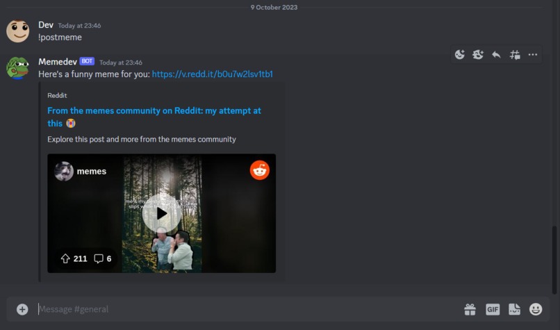 Discord Bot For Sending Memes | Devpost